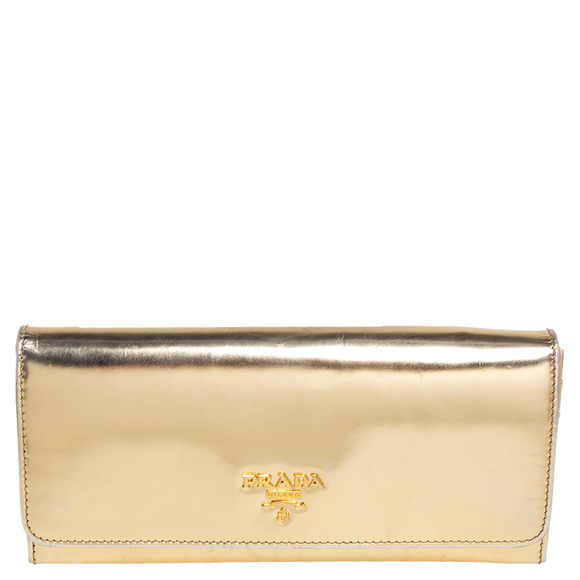 Prada | Bags | Prada Gold Patent Leather Continental Wallet | Poshmark